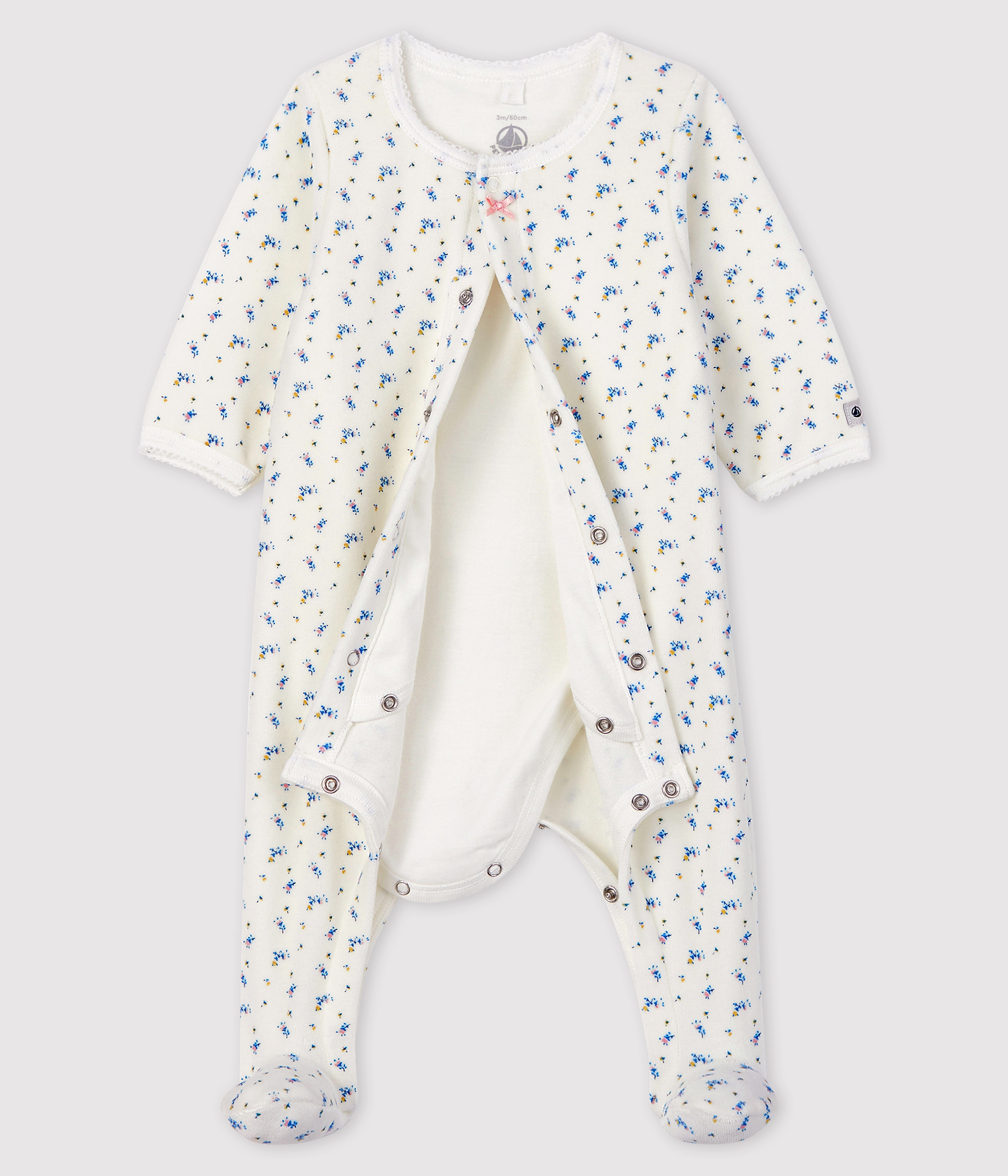Baby-Bodyjama aus Velours mit Blümchen-Motiv für Mädchen MARSHMALLOW ...