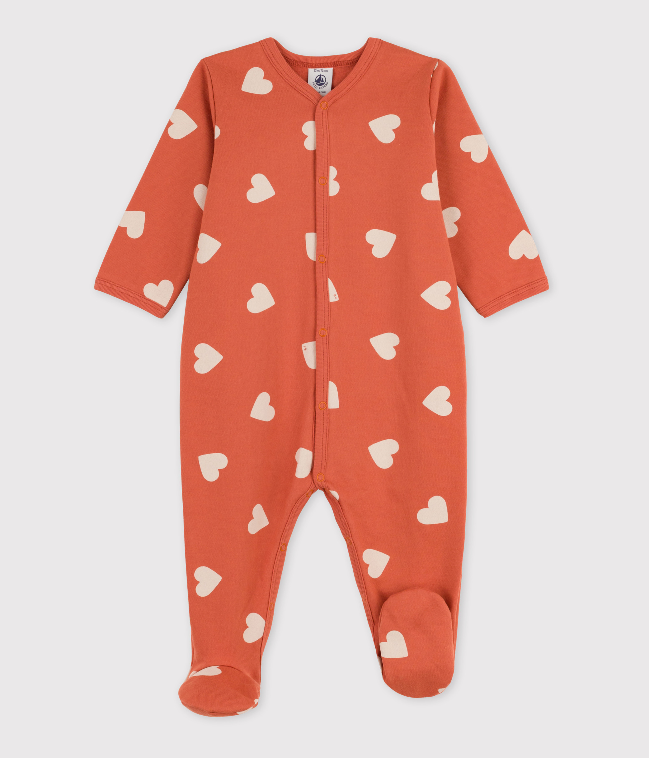 Baby-Strampler aus Molton BRANDY/AVALANCHE | Petit Bateau